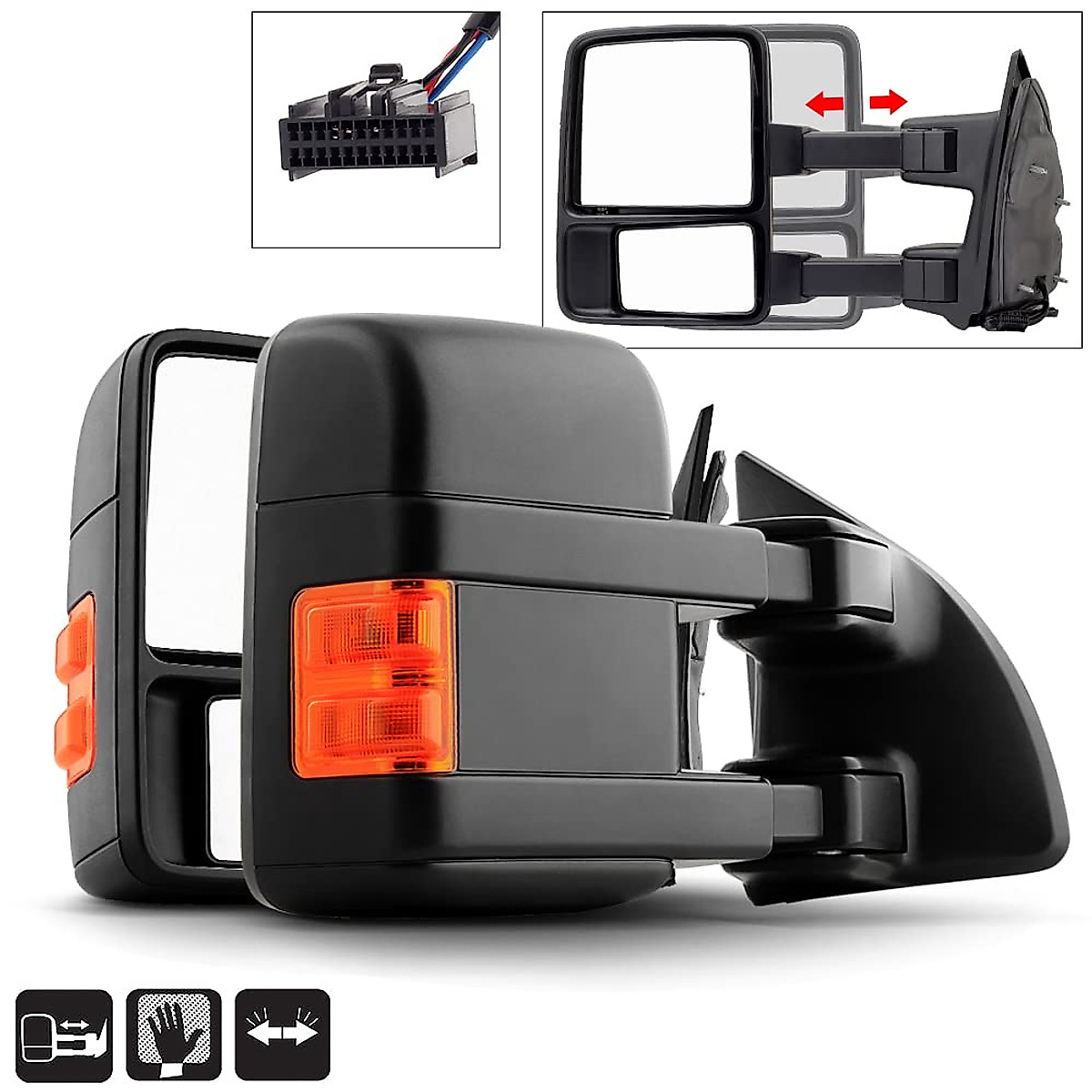 ACANII - Telescoping Manual Non Heat Trailer Towing Mirrors LED Signal Left+Right For 2008-2016 Ford F250~F550 SuperDuty