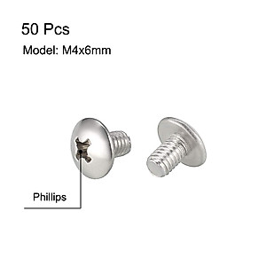 uxcell Machine Screws, M4x6mm Phillips Screw, 304 Stainless Steel, Fasteners Bolts 50Pcs