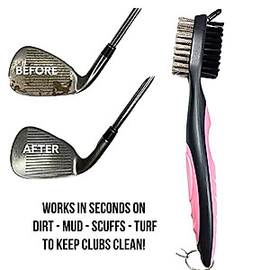 The Golfer's Workshop Golf Club Brush - 2 Ft Retractable Zip-line, Carabiner Clip, Groove Cleaner (Pink)