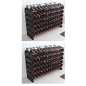 DisplayGifts Pine Wooden Wine Holder Stackable Modular Display Shelves Wine Rack Storage Stand Thick Wood Black 12 X 12 Rows 144 Slots