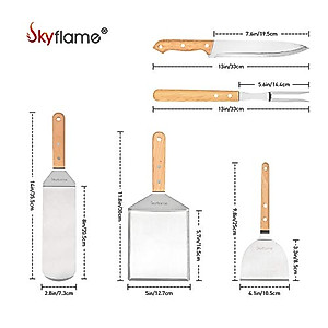 Skyflame Flat Top Griddle Kit, 6PCS Stainless Steel Grill Accessories Set with Cooking Spatula, Burger Turner, Pancake Burger Flipper and Meat Fork Set, Camping Tailgating Outdoor BBQ Essential