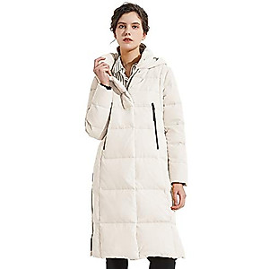 Orolay Women's Thickened Long Down Jacket Winter Down Coat Hooded Puffer Jacket with Side Zipper (White, Large)