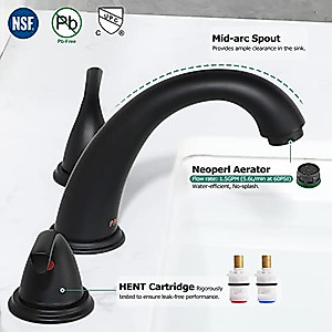 PARLOS 2 Handles Bathroom Sink Faucet 8 inch Widespread 3 Hole Deck Mount Lavatory Vanity Faucet, Matte Black, 1435004D