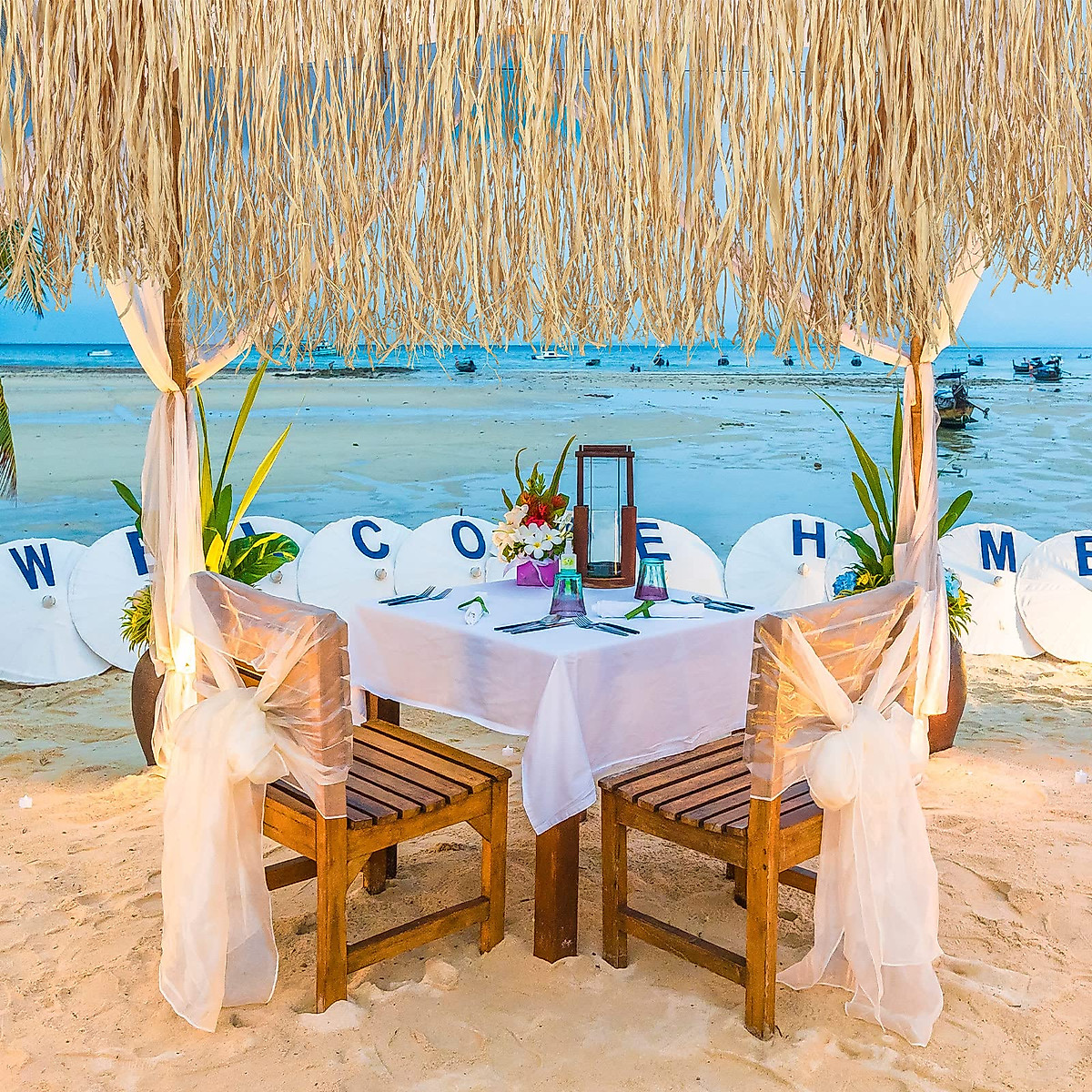 1 Pack Natural Raffia Table Skirt Luau Hawaiian Skirt Table Grass Beach Fringe Decoration for Tropical Birthday Party Tiki Bar, Chair Skirt, Deck Skirt, Luau Tropical Hawaiian Party (108 x 30 Inch)