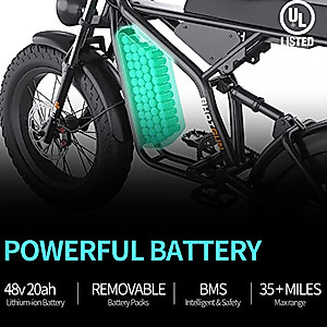 Freego Electric Dirt Bike for Adults, 1400W/48V/22.5Ah, 20x4.0 Fat Tires Ebike Off Road Electric Bicycles with Removable Battery, 34MPH & 45 Miles E-Bike 7-Speed UL Certified