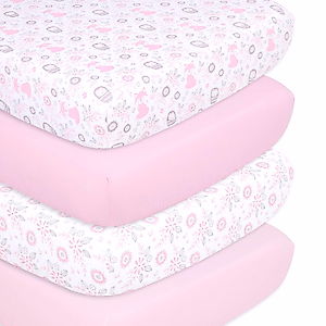 The Peanutshell Pink Woodland Floral Fitted Crib Sheet Set for Baby Girls (Pink Woodland)