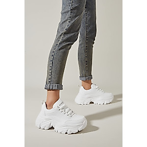 K KIP WOK Chunky Sneakers for Women Fashion Platform White Leather Casual Dad Shoes Comfortable Wedge Walking Sport Sneakers(White,8B(M) US