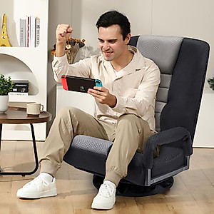 ACIPENSER Swivel Gaming Chair Multipurpose Floor Gaming Chair for Playing Video Games, TV, Reading w/Armrest Lumbar Support & 6 Adjustable Postion Backrest for Adults & Kids,Grey