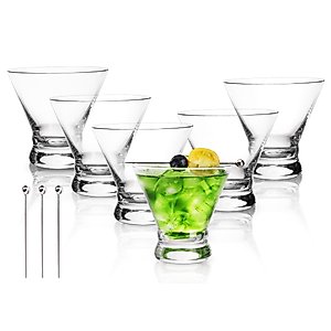 CUCUMI Martini Glasses, 6pcs 8.5oz, Cocktail Glasses Stemless Wine Glasses, Margarita, Whiskey, Tequila, Bar Drinking Glasses Gift Set