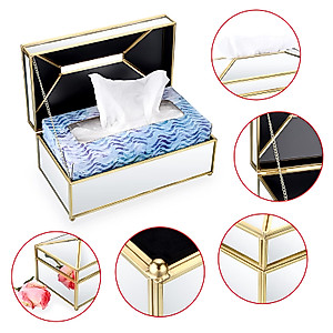 Sumnacon Tissue Box Cover Rectangle Mirrored Tissue Box,Gold Glass Tissue Box Holder, Stylish Tissue Cover for Bathroom Toilet Bedroom Living Room Table Home Office Bar Decor