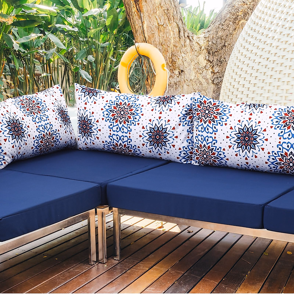 SiliFine 14 Pcs Outdoor Furniture Replacement Cushions, Fits 6 Seat Patio Sectional Conversation Set, Water Resistant Replacement Sofa Cushions for Outdoor Furniture, Including Storage Bag, Navy Blue