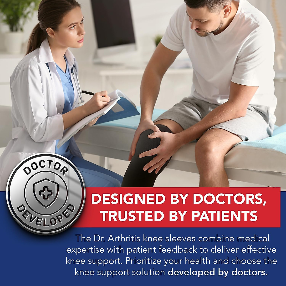 Doctor Developed Knee Brace/Knee Support/Knee Compression Sleeve [single] & Doctor Written Handbook -guaranteed relief for Arthritis, Tendonitis, Injury, (Black/Pink) (Black, 5X-Large (Pack of 1))