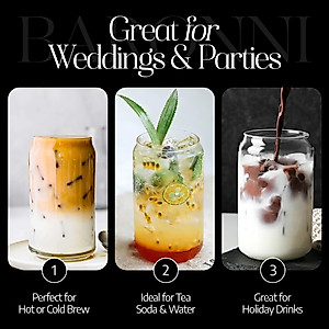 BARONNI Can Shaped Drinking Glasses for Iced Coffee & Tea - 16oz Clear Tumbler Drinkware - Set of 6 Cups for Soda, Water, Whiskey, Beer and Cocktails