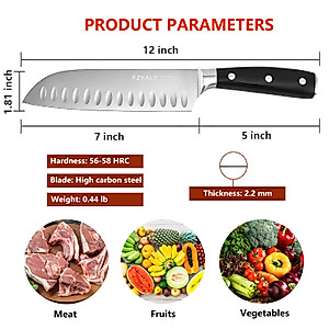 Fzkaly Santoku Knives, Sharp 7-inch Santoku knife, High Carbon Stainless Steel Japanese Chef Knife, Ergonomic Pakkawood Handle Cooking Knife for Meat Vegetable Fruit in Gift Box