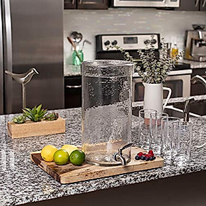 BIRDROCK HOME 1.5 Gallon Beverage Dispenser with Lid - Hammered Glass - Stainless Steel Spigot - Decorative Round Jar for Drinks - Lemonade Sangria Tea Water Drink Jar Jug - Home Parties