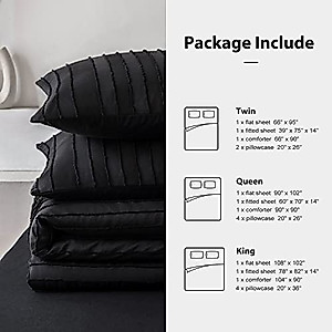 WARMDERN Black Comforter Set Queen Size Soft Bedding Sets Boho Striped Pattern Comforter Set Lightweight Comforter for All Season Down Alternative Comforter Bed in A Bag 7 Piece(Queen, Black)