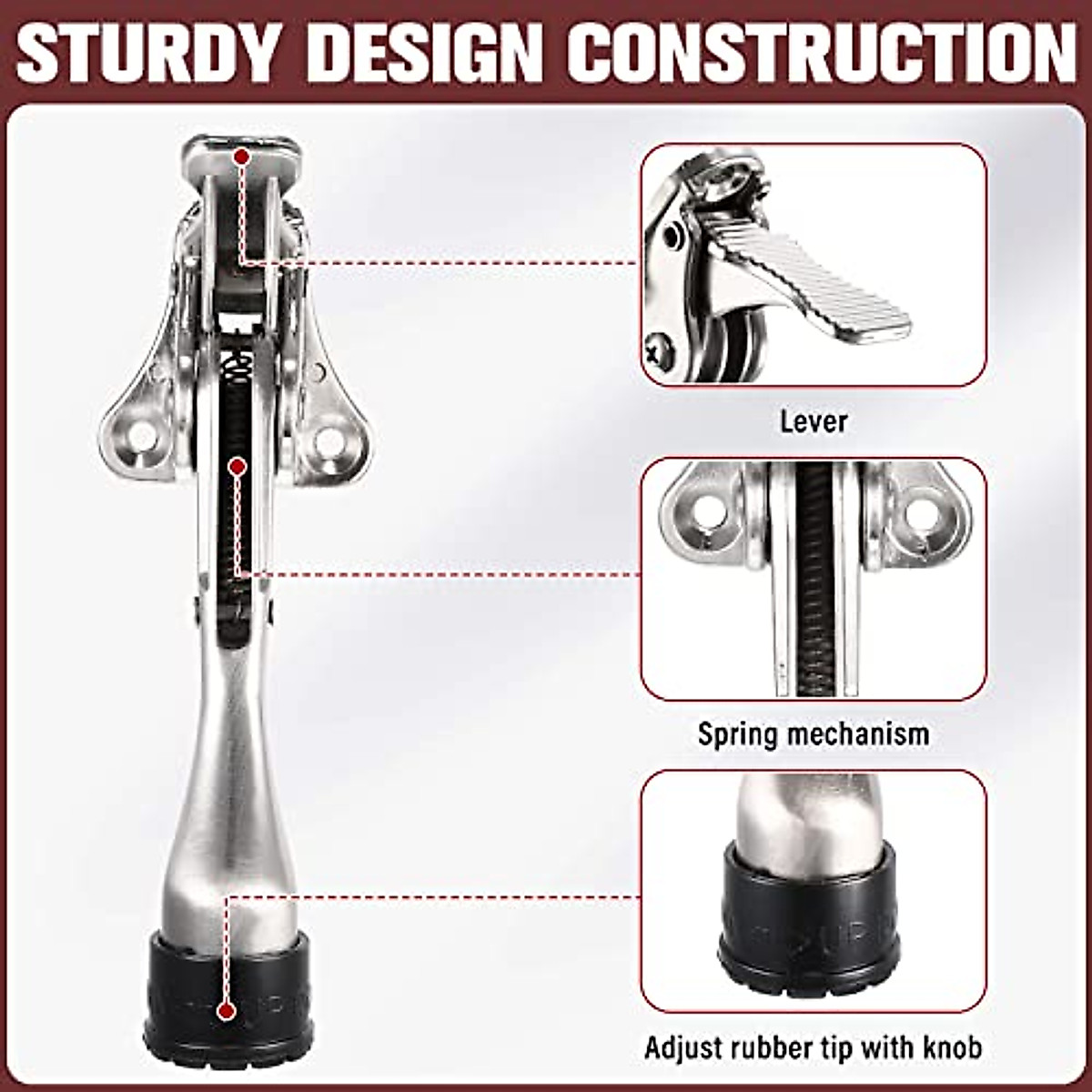 12 Pieces Heavy Duty Door Stoppers 5.35 Inches Kickdown Door Stop Adjustable Kick Down Door Stop Easy Pedal Door Stop with Rubber Tips Commercial Heavy Duty Door Stops for Bottom of Door