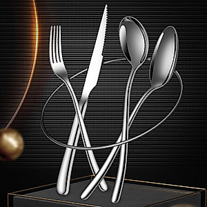 Kitchen Utensils 32 Pieces Silverware Silvery Flatware Set Cutlery Set for 8 Forks Spoons And Knives Set Dishwasher Safe Mirror Effect Ergonomic Durable Exquisite