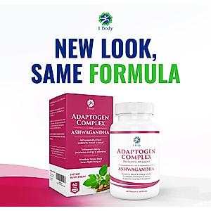 1 Body Ashwagandha Complex Supplement - Adaptogen Formula - Focus and Energy Support Supplement for Men and Women - 60 Vegan Capsules
