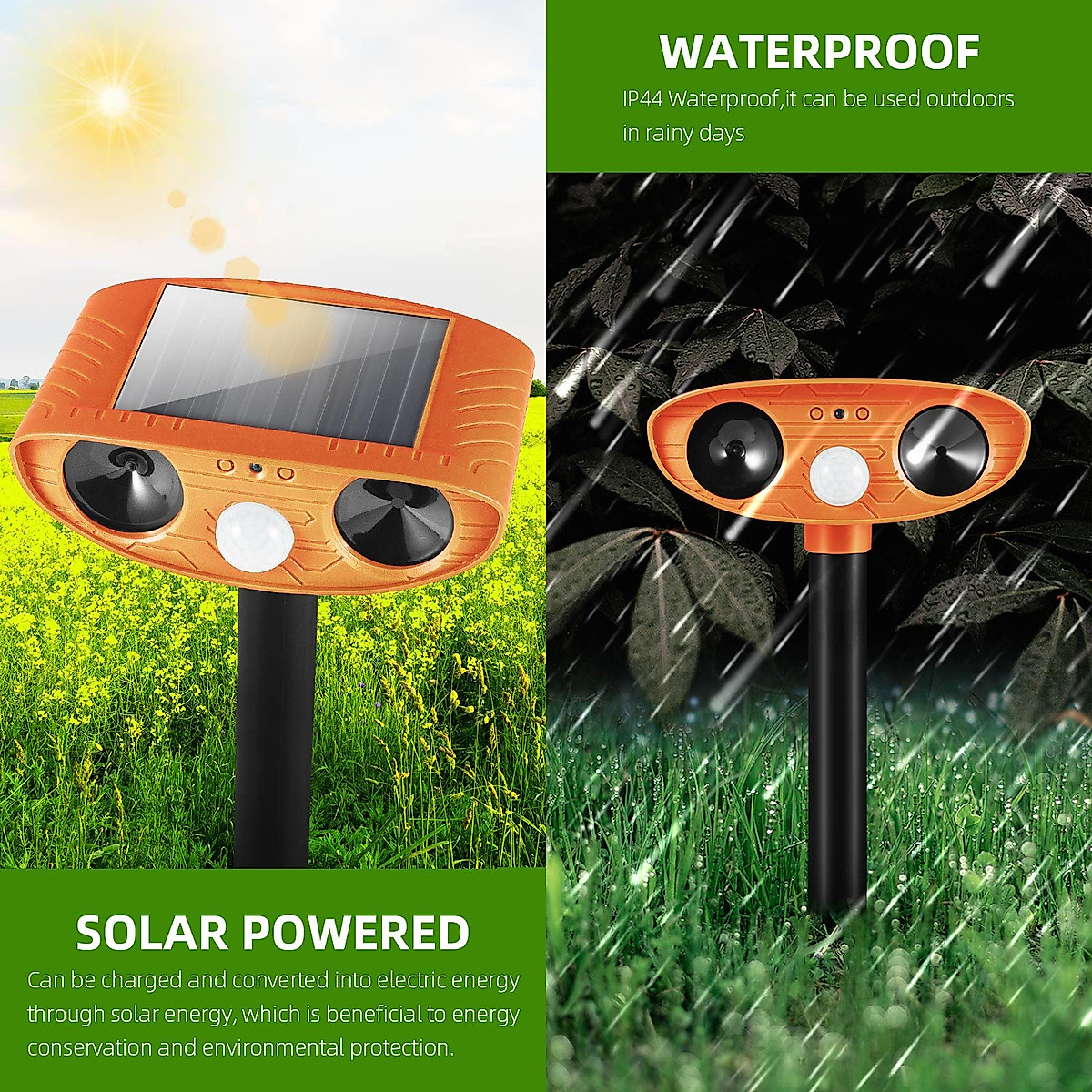 2024 Upgraded Solar Ultrasonic Animal Repellent Outdoor, 2 Pack Ultrasonic Cat Repellent with Motion Sensor Flashing Light Raccoon Repellent Deer Repellent Squirrel Repellent Coyote Deterrent and More
