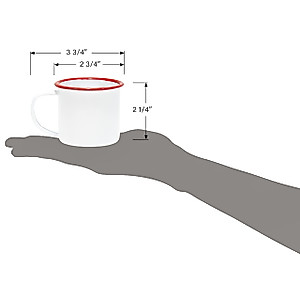 Red Co. Set of 6 Enamelware Metal Small Classic 5 Oz Round Coffee and Tea Mug with Handle, Solid White/Red Rim