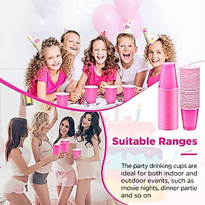 50 Count Party Cups 18 Ounce Disposable Plastic Cups for Wedding Birthday Party Beverage Drinking Water Cups for Indoor Outdoor Event Bachelorette Camping (Pink and White)
