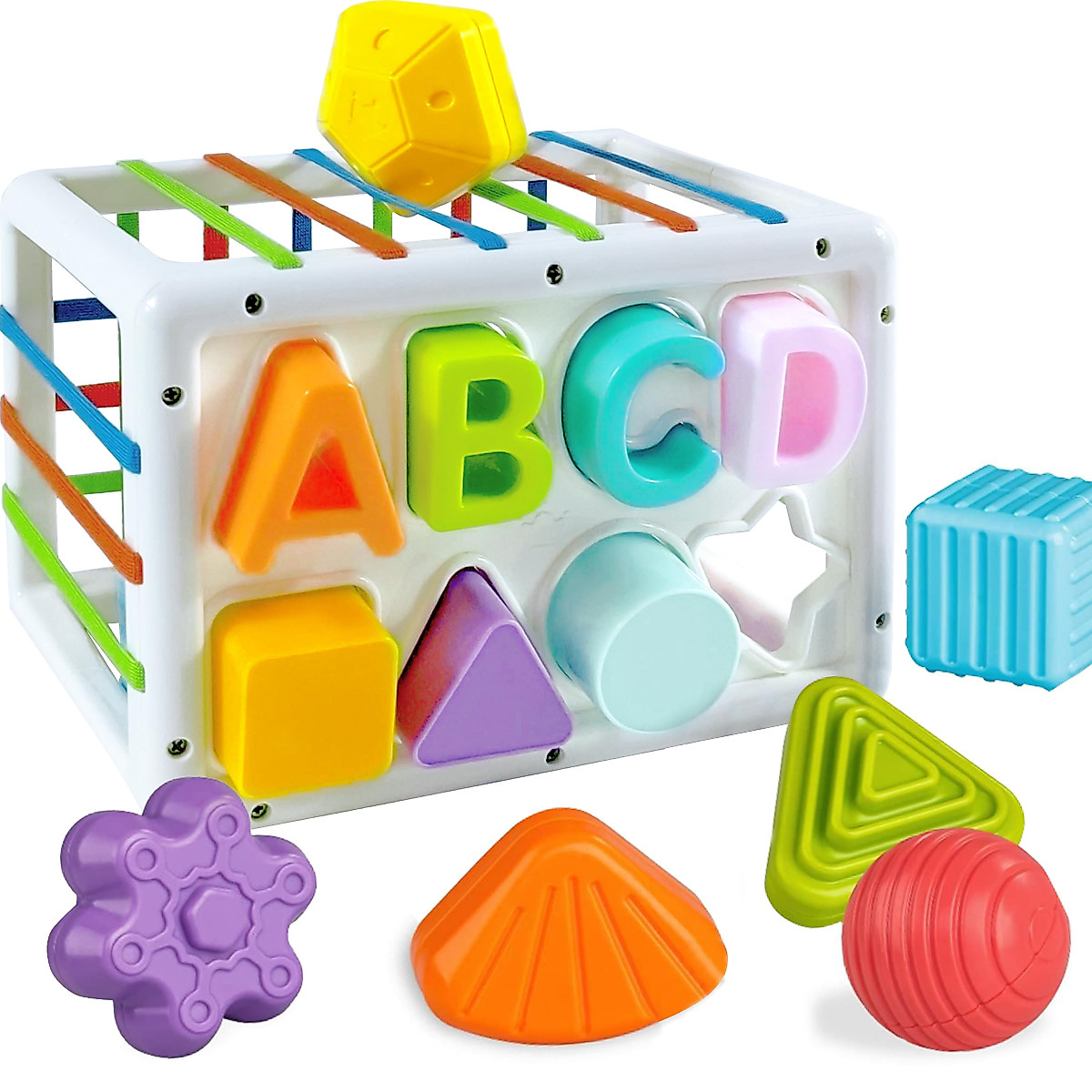 KUTOI Shape Sorter Baby Blocks - Montessori Toys for 1+ Year Old - Toddler Developmental Learning Toys - Educational Toys for 1+ Year Old Girl boy Baby Activity Cube Cause and Effect Toys 6-12 Months