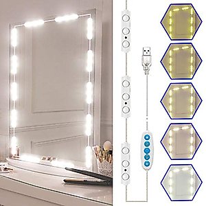 selfila Led Vanity Mirror Lights Kit, 5 Color Hollywood Style Vanity Make Up Light, 11ft with Dimmable Color and Brightness Lighting Fixture Strip for Table & Bathroom Mirror, Mirror Not Included