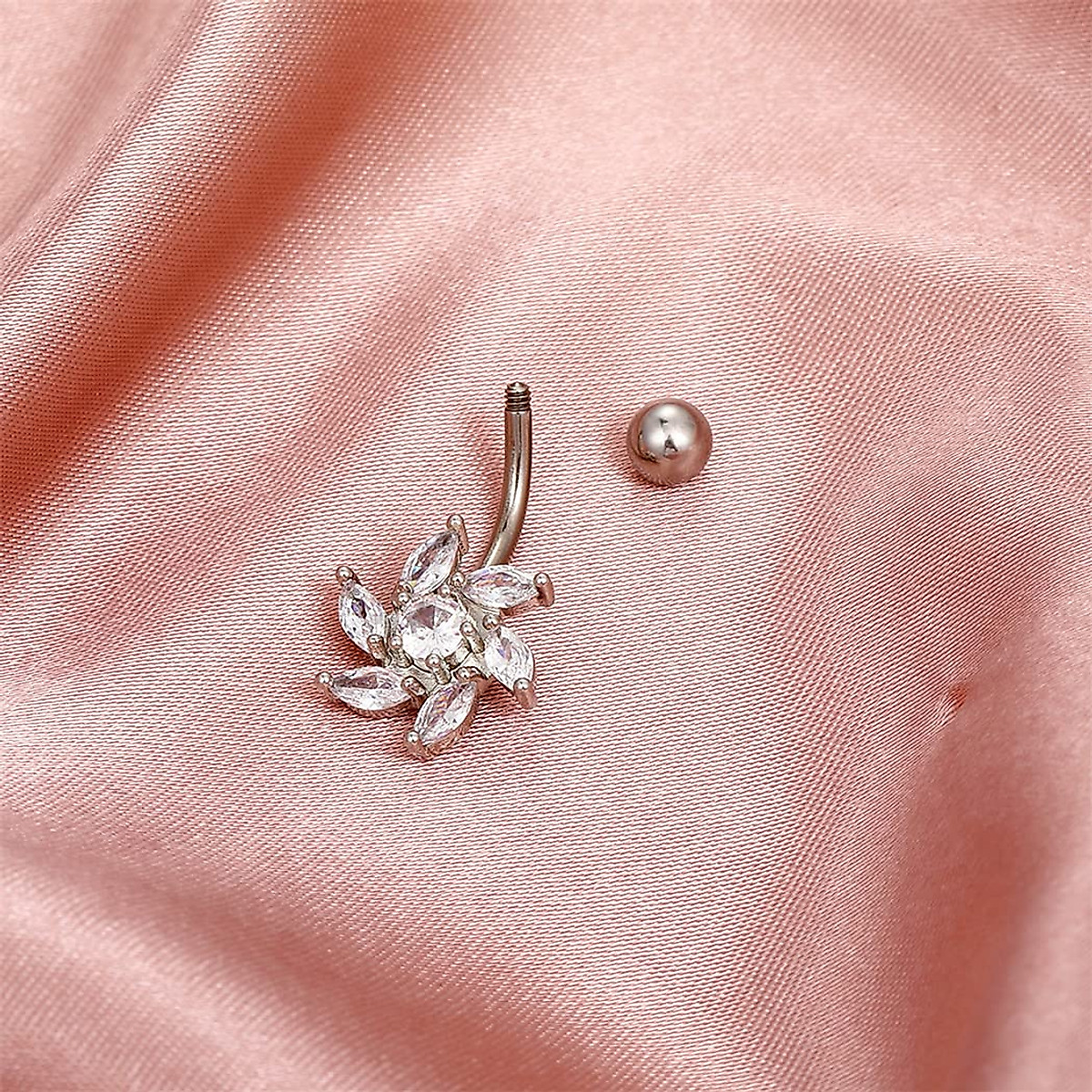 2Pcs Detoxifying Slimming Acupointtherapy Bellyring, Flower Butterfly Belly Button Rings, Lymphdrainage Bellybutton Rings, Non Piercing Acupressure Slimming Belly Button Rings (Flower)