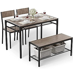 Gizoon Kitchen Table and 2 Chairs for 4 with Bench, 4 Piece Dining Table Set for Small Space, Apartment (Grey)