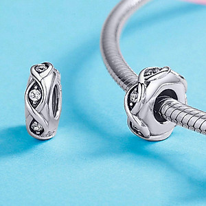 Spacer Charm 925 Sterling Silver Clip Stopper Charm for Pandora Charm Bracelet (J)