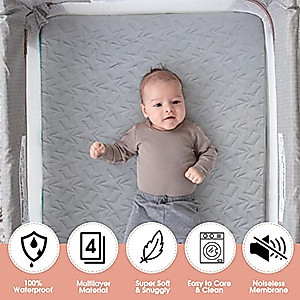 ACRABROS Pack and Play Sheets Fitted-2 Pack Waterproof Pack n Play Sheet,Mini Crib Mattress Pad Protector,Universal Fit Quilted Padded Ultra Soft, Gray & Navy Blue