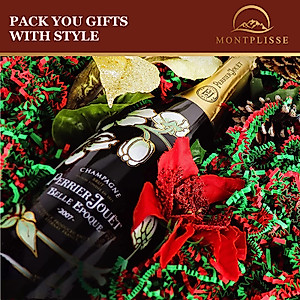 Montplisse Crinkle Cut Paper Shred Filler, Shredded Paper for Gift Baskets, Perfect Festive Basket Filler for Christmas Gifts. 1LB. Brilliant Red & Green Crinkle Paper fills 4 gift boxes.