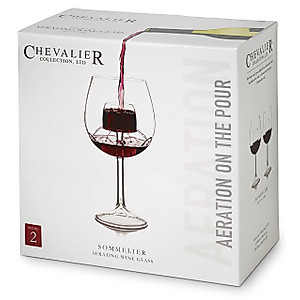 Sommelier Aerating Wine Glass (Set of 2) by Chevalier Collection – Patented Wine Glasses with Built In Aerator – Unique Gift for Wine Lovers