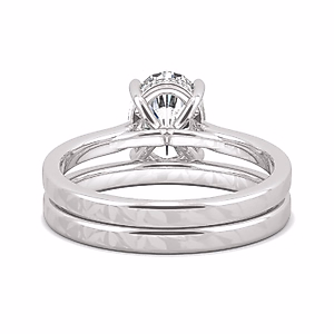 Charles & Colvard Created Moissanite 9x7mm Oval Cut Bridal Ring Set for Women | 2.55 cttw DEW | Lab Grown | Solid 14K White Gold with Rhodium | Size 6.5
