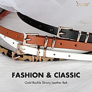 JASGOOD 4 Pack Women Skinny Leather Belt Thin Waist Belt with Gold Buckle for Jeans Pants Dress (Suit for waist size 22"-26", B-Black+Brown+White+Leopard)