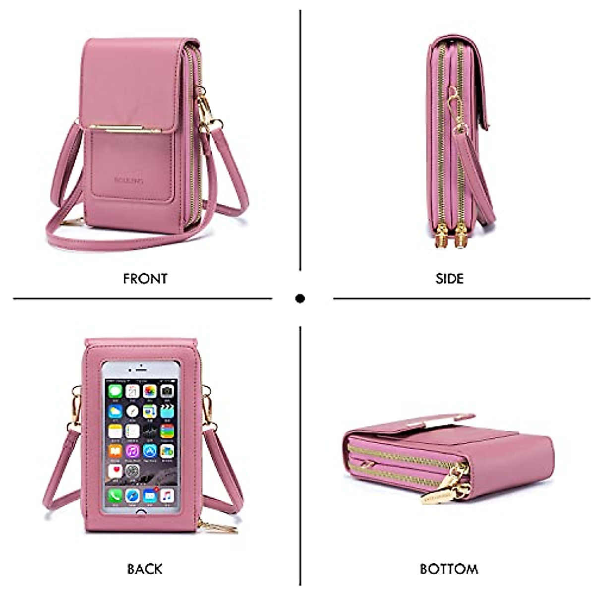 Roulens Small Crossbody Cell Phone Purse for Women, Touch Screen Bag Shoulder Handbag Wallet with Credit Card Slots