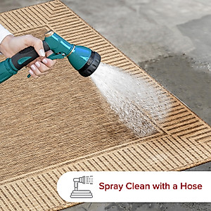 nuLOOM 8' x 10' Outdoor Area Rug, Casual Design With Striped Border, Stain Resistant, Highly Durable, For Patio, Balcony, Bedroom, Living Room, Dining Room, Bathroom, Light Brown