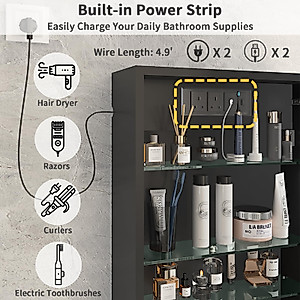 FKWin Arched Medicine Cabinets with Mirror, Bathroom Storage with Charging Station and 3 Adjustable Shelves, Bathroom Mirror with Storage, Bathroom Cabinet, Medicine Cabinet Mirror, 16"x32", Black