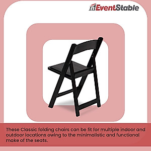 EventStable Titan PRO Resin Folding Chair - Black Indoor/Outdoor Lightweight Folding Chair - Vinyl Padded Folding Chair for Weddings Parties Events - 4 Pack