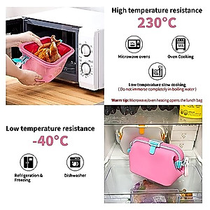 Reusable Silicone Storage Container Bag, Food Grade Silicone BPA Free Microwavable Refrigerated Non Odors, Lunch Box, Carry-on Bag,Makeup Bag (2037C Pink Red)