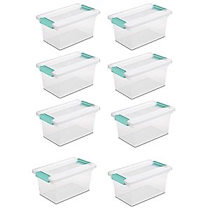 Sterilite Plastic Medium Clip Stacking Storage Box Container with Latching Lid for Home, Office, Workspace, and Utility Space Organization, 8 Pack