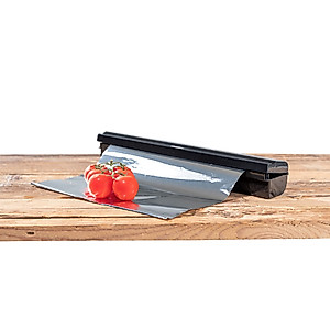 WENKO Plastic, Cling Film Holder, Refillable Aluminum Foil Wrap Dispenser with Slide Cutter for Kitchen Organization, 14.96 x 2.05 x 2.64 in, Black