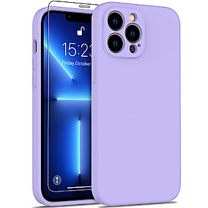DEENAKIN Compatible with iPhone 13 Pro Max Case - Enhanced Camera Protection and Screen Protector - Soft Liquid Silicone Cover - Slim Fit Protective Phone Case 6.7" for Women Girls - Lavender Purple
