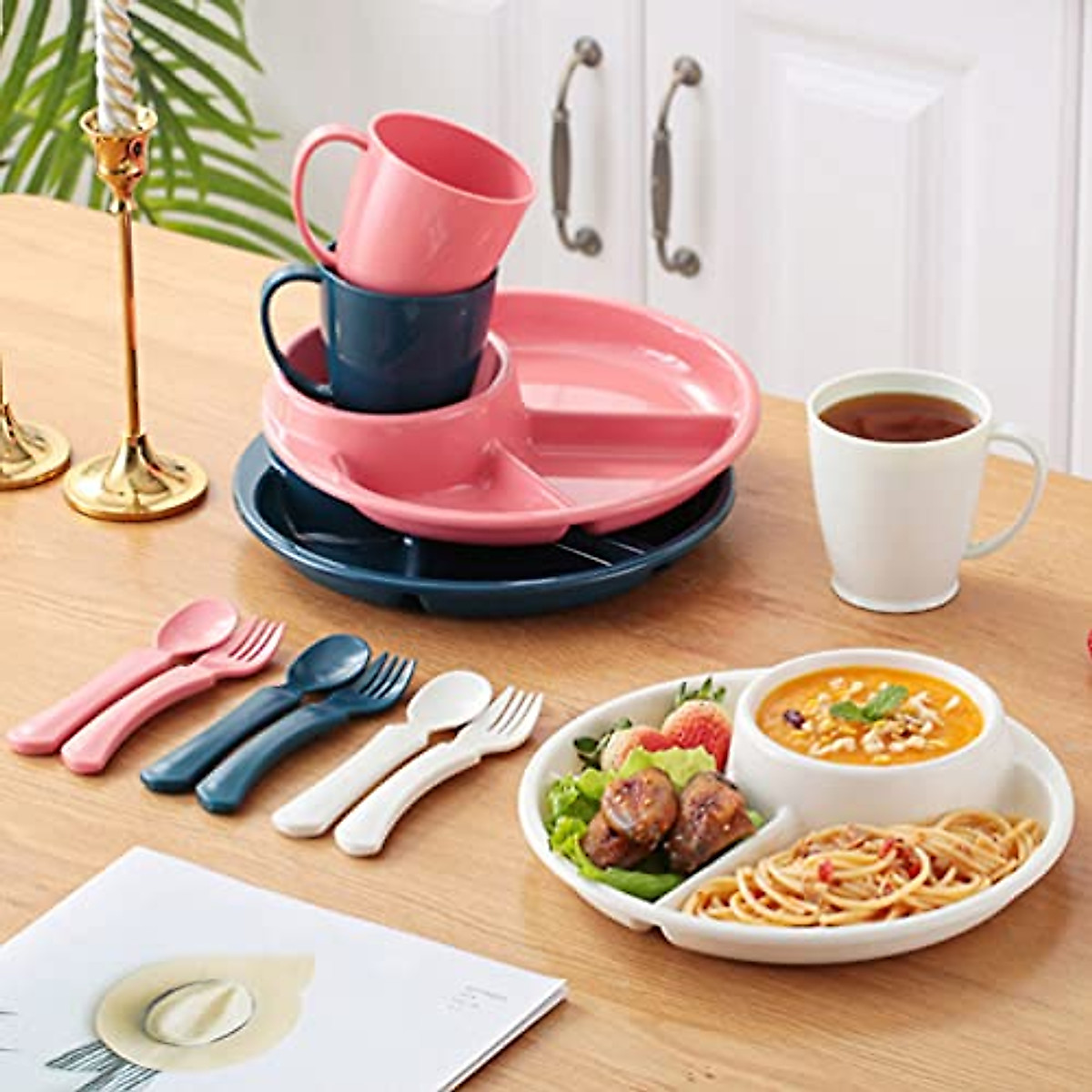 Cabilock Divided Serving Dishes Kids Toddlers Baby Tray Diet Food Control Camping Dishes Compact Serving Platter Dinner Snack Compartment Plate (White)