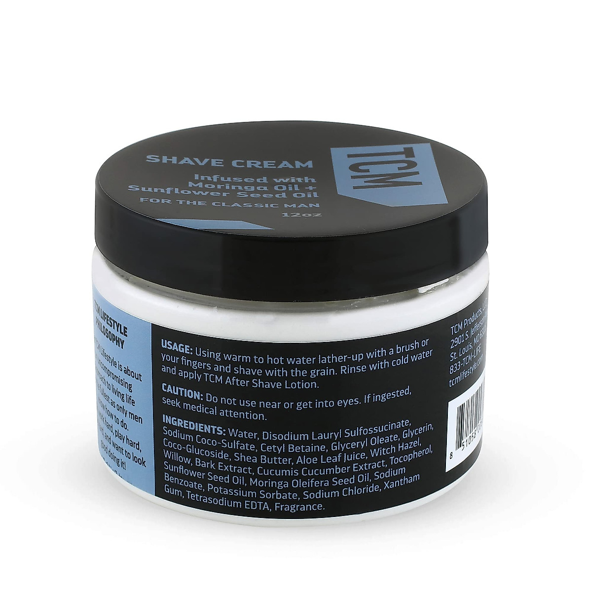 Men's Irritation-Free Shaving Cream for softening/moisturizing skin with simple glide and preventing razor burn; infused with natural moringa and sunflower seed oil - 12 oz