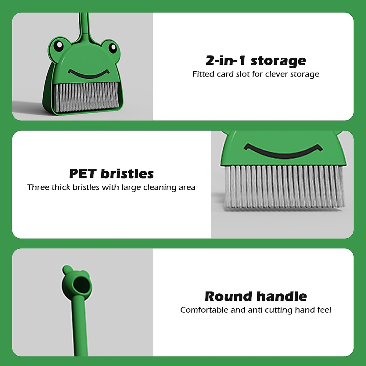 KUYYFDS Kids Cleaning Set Broom and Dustpan Set 2Pcs/Set PP Cute Cartoon Frog Pattern Toddler Broom Odor-Free Hanging Smooth Handle Washable PET Brush Kids Broom for Home Kindergarten
