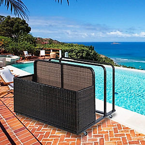 CuisinAid Outdoor Wicker Patio Poolside Float Storage with Rolling Wheels, Pool, Beach, Patio Storage Bin for Floaties, Pool Accessories and Patio Furniture Brown