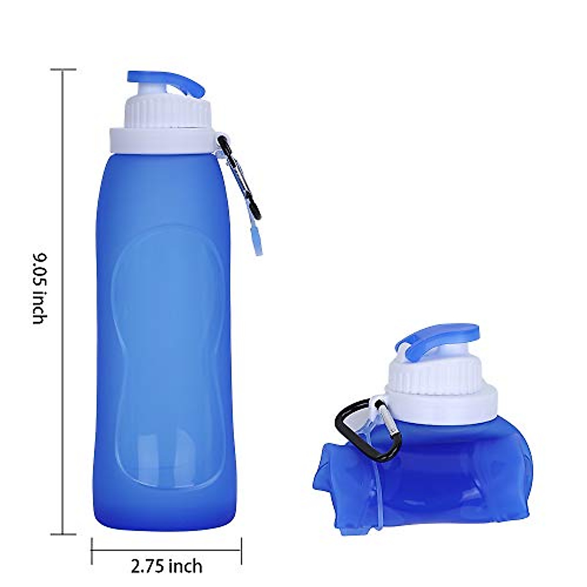 Collapsible Water Bottles(2 Count), MCOMCE Foldable Water Bottles for Travel & Collapsable Water Bottle with Clip for Backpack, Portable Silicone Water Bottle, Collapse Water Bottles for Travel