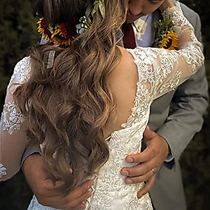 Findlovewedding Wedding Dresses for Bride 2023 with Lace Appliques Chiffon A Line Women Dress Long Sleeves Beach Bride Dress US4 Ivory